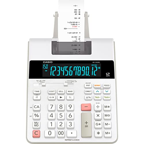 Casio HR-300RC Printing Calculator with Backlit LCD Display,White,Mini-Desktop