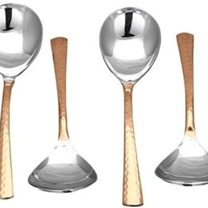 VAKRATUNDA KITCHENWARES Set of 4 Serving Spoon with Hammer Copper Handle, Spoons for Dinnerware Serve ware, Non-Slip Serving Tools for Modern Kitchen, Serving Spoons for Home, 8”