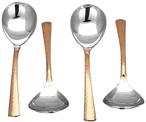 VAKRATUNDA KITCHENWARES Set of 4 Serving Spoon with Hammer Copper Handle, Spoons for Dinnerware Serve ware, Non-Slip Serving Tools for Modern Kitchen, Serving Spoons for Home, 8”