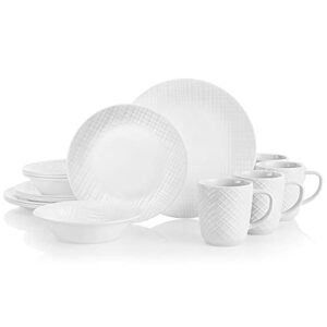 corelle linen weave embossed 16-piece dinnerware set, service for 4