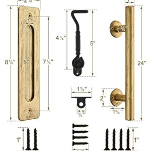 MIWOOYY 23 inch Barn Door Handle Distressed Gold - Rustic Sliding Barn Pull Flush Door Handles with Lock Hook Latch Sets, for Barn Door Gates Garages Sheds