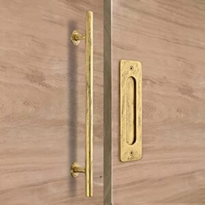 MIWOOYY 23 inch Barn Door Handle Distressed Gold - Rustic Sliding Barn Pull Flush Door Handles with Lock Hook Latch Sets, for Barn Door Gates Garages Sheds