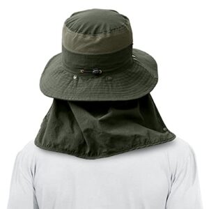 3 Pack Mens Outdoor Wide Brim Fishing Hat,UPF 50+ Sun Protection Cap with Face Neck Flap for Hiking & Garden (3 Pack-Dark Grey＆Light Grey＆Army Green)