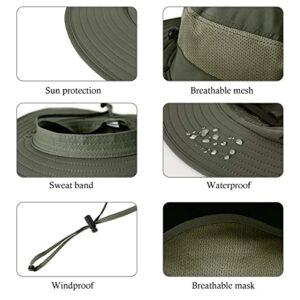 3 Pack Mens Outdoor Wide Brim Fishing Hat,UPF 50+ Sun Protection Cap with Face Neck Flap for Hiking & Garden (3 Pack-Dark Grey＆Light Grey＆Army Green)