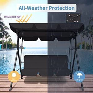 Rankok 3-Seat Outdoor Porch Swing with Adjustable Tilt Canopy Removable Cushion All-Weather Conversation Patio Swing Waterproof Outside Furniture Set for Garden Poolside Balcony Backyard (Black)