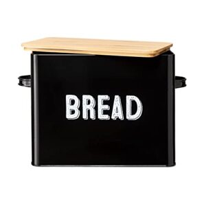 granrosi large black bread box for kitchen countertop, bread storage container, breadbox, bread container, bread boxes, bread keeper, bread holder - farmhouse bread box with bamboo wooden lid - black