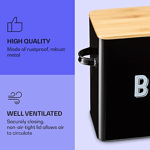 Granrosi Large Black Bread Box for Kitchen Countertop, Bread Storage Container, Breadbox, Bread Container, Bread Boxes, Bread Keeper, Bread Holder - Farmhouse Bread Box with Bamboo Wooden Lid - Black