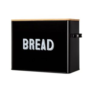 Granrosi Large Black Bread Box for Kitchen Countertop, Bread Storage Container, Breadbox, Bread Container, Bread Boxes, Bread Keeper, Bread Holder - Farmhouse Bread Box with Bamboo Wooden Lid - Black