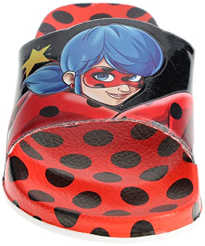 Miraculous Ladybug Girls' Sport Sandals, Comfort Casual Sport Slide, Black/Red, Little Kid Size 12/13