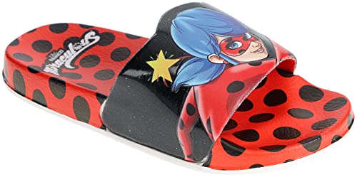 Miraculous Ladybug Girls' Sport Sandals, Comfort Casual Sport Slide, Black/Red, Little Kid Size 12/13