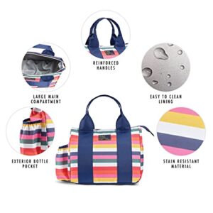 Fit & Fresh Sanibel Adult Insulated Lunch Bag with Side Pouch & Carry Handles, Complete Lunch Kit Includes 2 Containers, Colorful Stripe