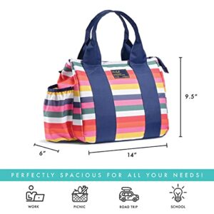 Fit & Fresh Sanibel Adult Insulated Lunch Bag with Side Pouch & Carry Handles, Complete Lunch Kit Includes 2 Containers, Colorful Stripe