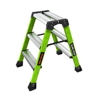 little giant ladders, sure step, 3-step, double-sided step stool, fiberglass, (11953), type 1aa, 375 lbs weight rating, hi-viz green