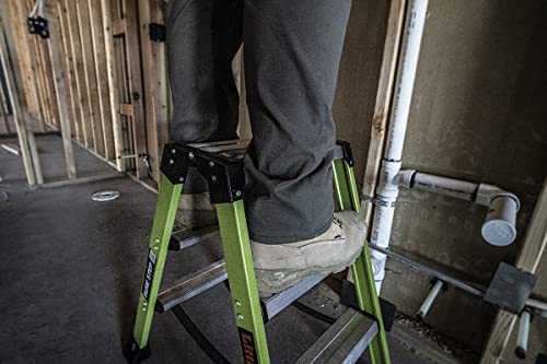 Little Giant Ladders, Sure Step, 3-Step, Double-Sided Step Stool, Fiberglass, (11953), Type 1AA, 375 lbs Weight Rating, Hi-viz Green