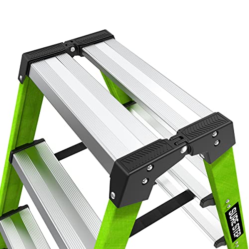 Little Giant Ladders, Sure Step, 3-Step, Double-Sided Step Stool, Fiberglass, (11953), Type 1AA, 375 lbs Weight Rating, Hi-viz Green