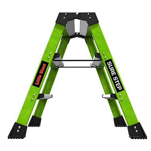 Little Giant Ladders, Sure Step, 3-Step, Double-Sided Step Stool, Fiberglass, (11953), Type 1AA, 375 lbs Weight Rating, Hi-viz Green