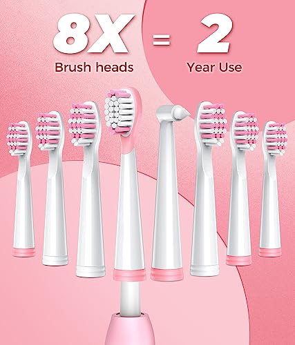 TEETHEORY Upgraded Version-Sonic Electric Toothbrush for Adults with 8 Brush Heads, Power Electric Toothbrush with 40000 VPM 5 Modes, Rechargeable Fast Charge 4 Hours (Pink)