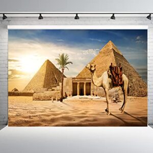 BELECO 9x6ft Fabric Egypt Pyramids Backdrop Photography Ancient Egyptian Pyramid Camel Backdrop Giza Desert Scene Coconut Tree Sunset Sky Scenery Room Decor Africa Desert Travel Portrait Photo Props