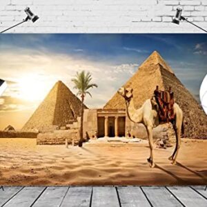 BELECO 9x6ft Fabric Egypt Pyramids Backdrop Photography Ancient Egyptian Pyramid Camel Backdrop Giza Desert Scene Coconut Tree Sunset Sky Scenery Room Decor Africa Desert Travel Portrait Photo Props