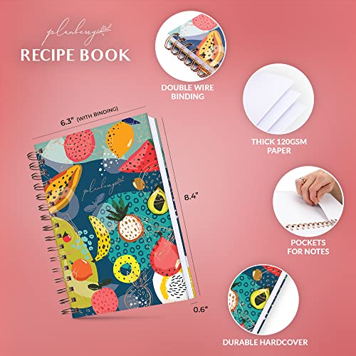 PLANBERRY Recipe Book – Blank Hardcover Cookbook to Write In Your Own Recipes – Empty Cook Book Journal to Fill In – Blank Family Recipe Notebook – 60 Recipes, 6.3”x8.4” (Fresh Multifruit)