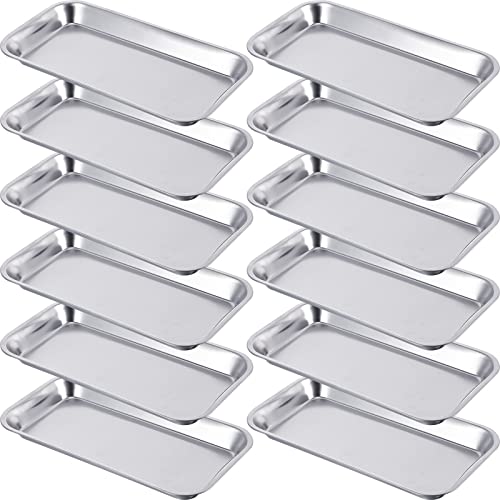 12 Pieces Small Metal Tray Procedure Trays Lab Instrument Tools Medical Tray Small Dental Tray Stainless Steel Mini Surgical Instruments Tool for Lab Dental Piercing Organizer, 8.9 x 4.6 x 0.8 Inch