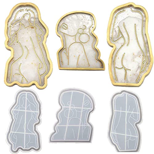 EORTA 3 PCS/Set Resin Tray Silicone Molds with Women Body Abstract Paintings Jewelry Holder Mold for Crafts, Decor, Storage, Irregular Shape, 6.2 Inch