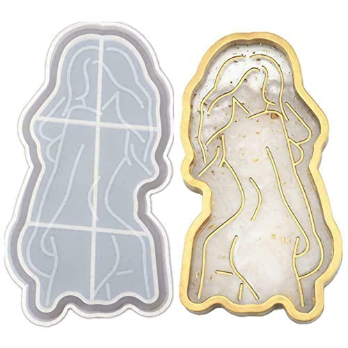 EORTA 3 PCS/Set Resin Tray Silicone Molds with Women Body Abstract Paintings Jewelry Holder Mold for Crafts, Decor, Storage, Irregular Shape, 6.2 Inch