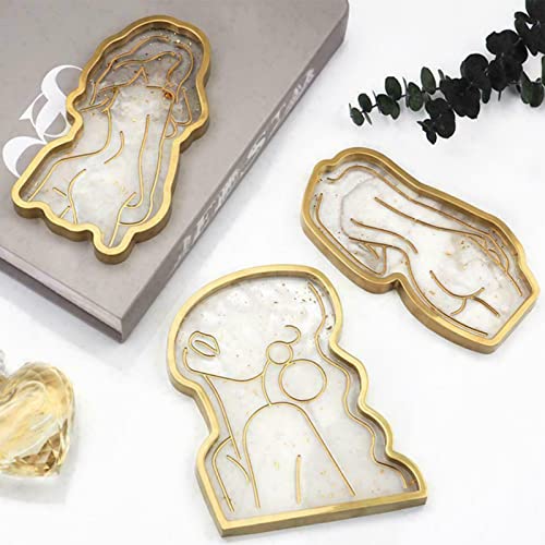 EORTA 3 PCS/Set Resin Tray Silicone Molds with Women Body Abstract Paintings Jewelry Holder Mold for Crafts, Decor, Storage, Irregular Shape, 6.2 Inch