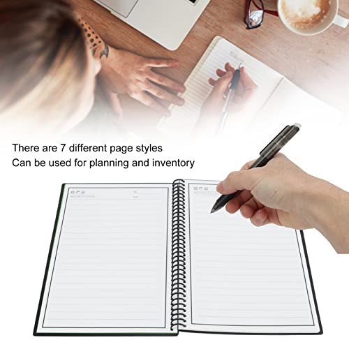 Zerodis Smart Reusable Notebook, A5 Erasable Waterproof PVC 7 Different Pages Wear Resistant Notepad Portable Erasable Journal Spiral Notepad for School Stationery