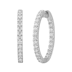 la4ve diamonds 2.00 carat diamond sterling silver hoop earrings for women,inside out round cut pave lab grown diamond earings (j, vs-si) fine jewelry for girls, gifts for women