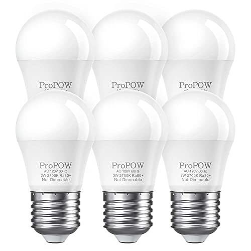 ProPOW 3W LED Bulb Equivalent 25 Watt Light Bulbs, A15 Soft White 2700K Energy Saving Low Watt E26 Base Bulb for Home Bedroom(6-Pack)