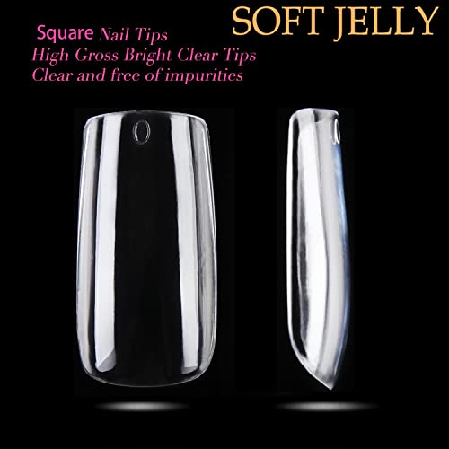 UNA GELLA Medium Square Gel Nail Tips 216pcs Clear Square Fake Nails for Full Cover Acrylic Square Nails French False Nails for Nail Extension and DIY Nail Art 12 Sizes False Gelly Tips DIY Nail Salon