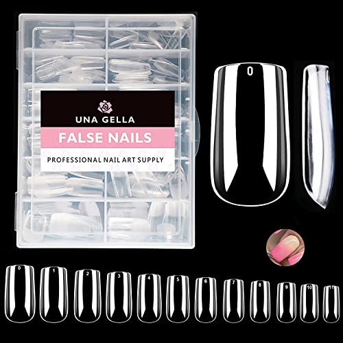 UNA GELLA Medium Square Gel Nail Tips 216pcs Clear Square Fake Nails for Full Cover Acrylic Square Nails French False Nails for Nail Extension and DIY Nail Art 12 Sizes False Gelly Tips DIY Nail Salon