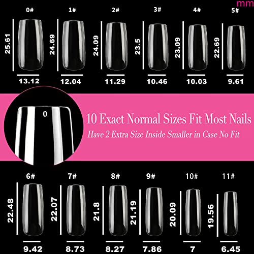 UNA GELLA Medium Square Gel Nail Tips 216pcs Clear Square Fake Nails for Full Cover Acrylic Square Nails French False Nails for Nail Extension and DIY Nail Art 12 Sizes False Gelly Tips DIY Nail Salon