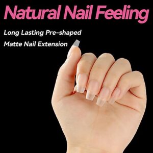 UNA GELLA Short Coffin Nail Tips - 360 PCS Double Matte Soft Gel Nail Tips in 15 Sizes, Pre-shaped Full Cover Press on Clear Acrylic False Gelly Nail Tips for DIY Nail Extensions with Gift Box