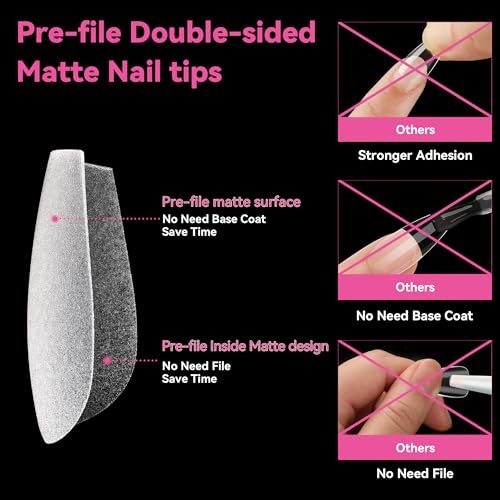 UNA GELLA Short Coffin Nail Tips - 360 PCS Double Matte Soft Gel Nail Tips in 15 Sizes, Pre-shaped Full Cover Press on Clear Acrylic False Gelly Nail Tips for DIY Nail Extensions with Gift Box