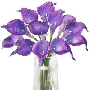 letjolt calla lily purple artificial flowers 12pcs table flower decor faux calla lilies bouquet for wedding bride shower home decoration, purple