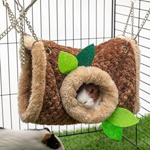 ORZECHKO Small Animal Hammock - Hanging Hammock & Tunnel Hideout for GuineaPig Hamster Parrot Rat Chinchilla - Warm Swing Plush Cage Bed Washable Pet Hammock with 5.9" Chian