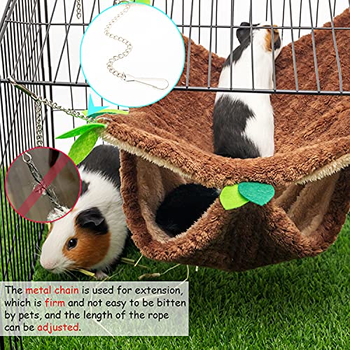 ORZECHKO Small Animal Hammock - Hanging Hammock & Tunnel Hideout for GuineaPig Hamster Parrot Rat Chinchilla - Warm Swing Plush Cage Bed Washable Pet Hammock with 5.9" Chian