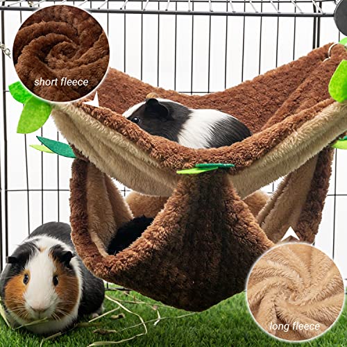 ORZECHKO Small Animal Hammock - Hanging Hammock & Tunnel Hideout for GuineaPig Hamster Parrot Rat Chinchilla - Warm Swing Plush Cage Bed Washable Pet Hammock with 5.9" Chian