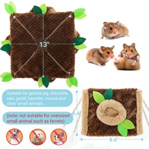 ORZECHKO Small Animal Hammock - Hanging Hammock & Tunnel Hideout for GuineaPig Hamster Parrot Rat Chinchilla - Warm Swing Plush Cage Bed Washable Pet Hammock with 5.9" Chian