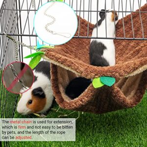 ORZECHKO Small Animal Hammock - Hanging Hammock & Tunnel Hideout for GuineaPig Hamster Parrot Rat Chinchilla - Warm Swing Plush Cage Bed Washable Pet Hammock with 5.9" Chian