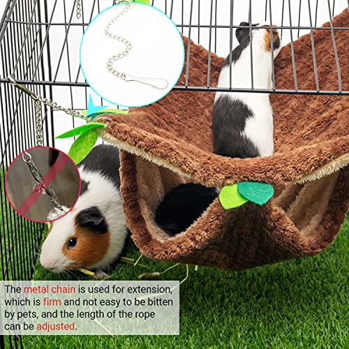 ORZECHKO Small Animal Hammock - Hanging Hammock & Tunnel Hideout for GuineaPig Hamster Parrot Rat Chinchilla - Warm Swing Plush Cage Bed Washable Pet Hammock with 5.9" Chian