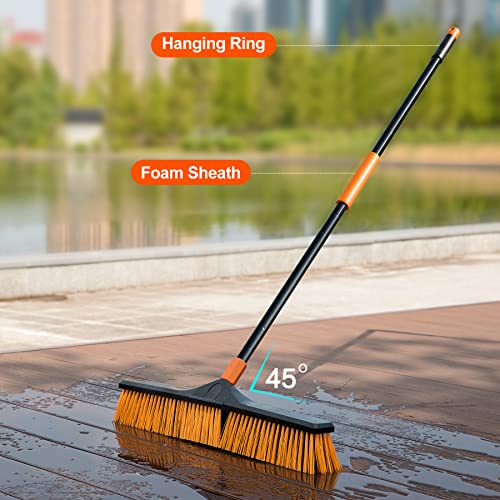 CLEANHOME 24” Push Broom Outdoor for Floor Cleaning with 65” Long Handle and Stiff Bristles, Heavy Duty Broom Brush for Shop, Deck, Garage, Concrete,Patio Sweeping Outside