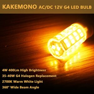 KAKEMONO G4 LED Bulb 4W 2700K Warm White bi-pin T3 JC Type 12VAC/DC 35W Halogen Equivalent Non-dimmable for Outdoor Landscape Deck Stair Step Path Lights, Pack of 6