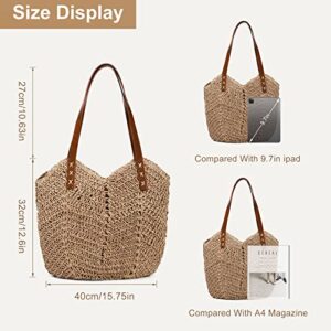 Straw Bag for Women Summer Beach Soft Woven Large Rattan Tote Shoulder Bag for Vacation