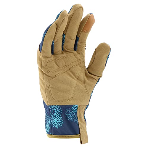 Miracle Gro Women's High-Dexterity Gardening Work Gloves, Touchscreen Technologies, Abrasion Resistant, Comfort, Blue/Tan, Small (MG86207/WSM)