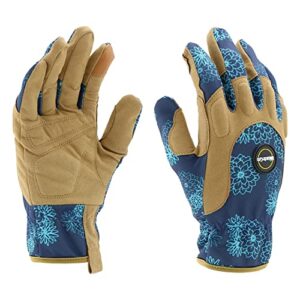 Miracle Gro Women's High-Dexterity Gardening Work Gloves, Touchscreen Technologies, Abrasion Resistant, Comfort, Blue/Tan, Small (MG86207/WSM)