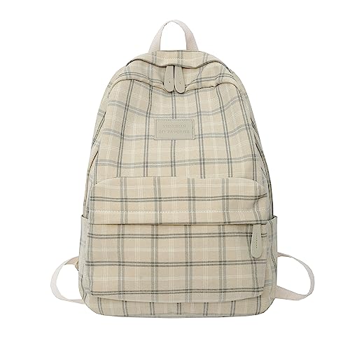 JHTPSLR Light Academia Aesthetic Backpack Plaid Preppy Backpack Teen Girls Book Bags Back to School Backpack Supplies (Beige)