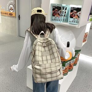 JHTPSLR Light Academia Aesthetic Backpack Plaid Preppy Backpack Teen Girls Book Bags Back to School Backpack Supplies (Beige)